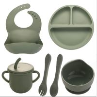 Quality None Design Style Silicone Feeding Set Full Dinner Plate Bowl Cup Spoon Fork for sale