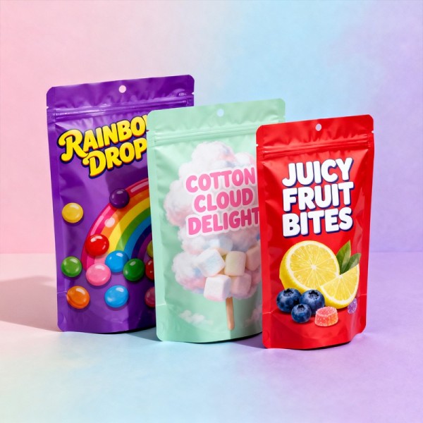 Quality Jelly Gravure Printing Custom Soft Touch Film Bag Packaging Snacks Candies Smell Proof 3.5grams Holographic Mylar Bag Window for sale