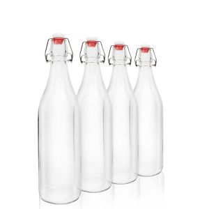 Quality Bordeaux Flat Bottom Swing Top Lid Glass Wine Bottle Clear 500ml 750Ml With Caps for sale