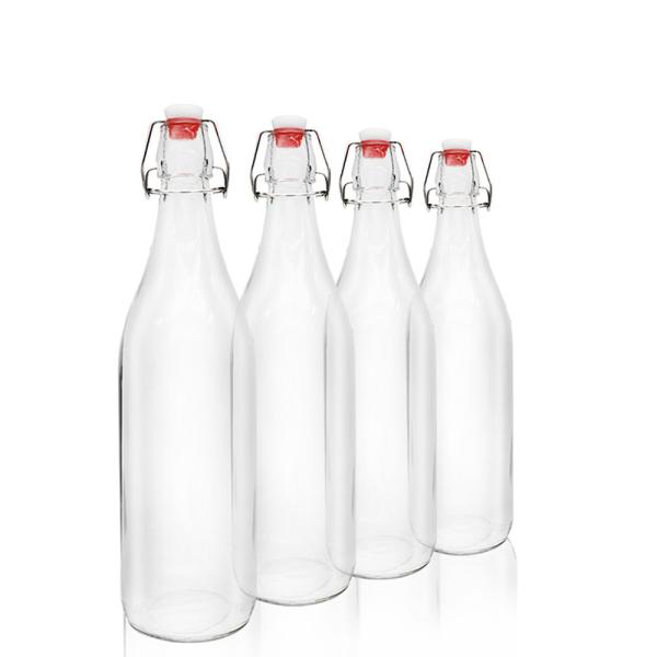Quality Bordeaux Flat Bottom Swing Top Lid Glass Wine Bottle Clear 500ml 750Ml With Caps for sale