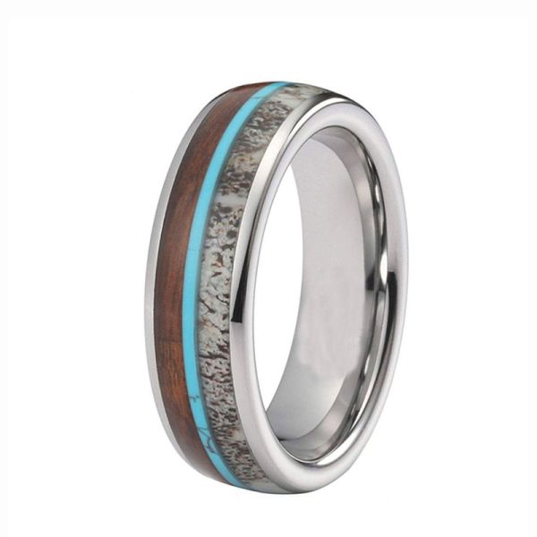 Quality 8mm Tungsten Ring with Oval Cut Wooden Antler Deer Inlay - Scratch & Deformation Proof Wedding Band for Men and Women for sale