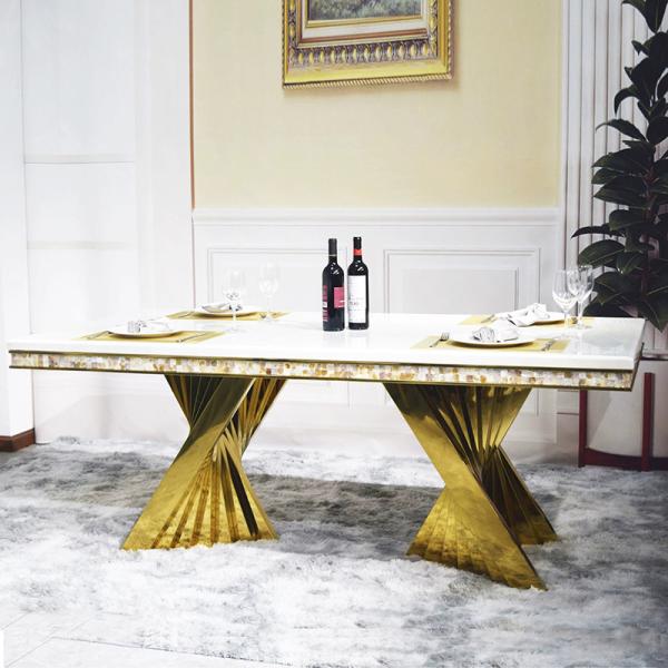 Quality Light Luxury Stainless Steel Marble Square Ballroom Dining Table for sale