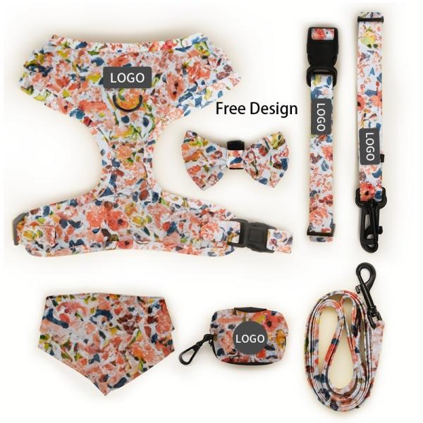 Quality Custom Logo Print Pattern Personalized Pet Harness Set with Bowknot Decoration for sale