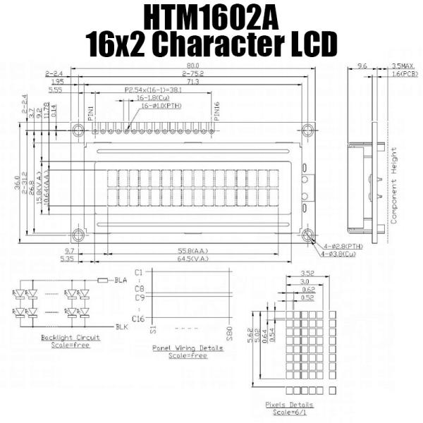 Quality 16x2 16PIN Character LCD Module Medium STN Yellow Green HTM1602A for sale