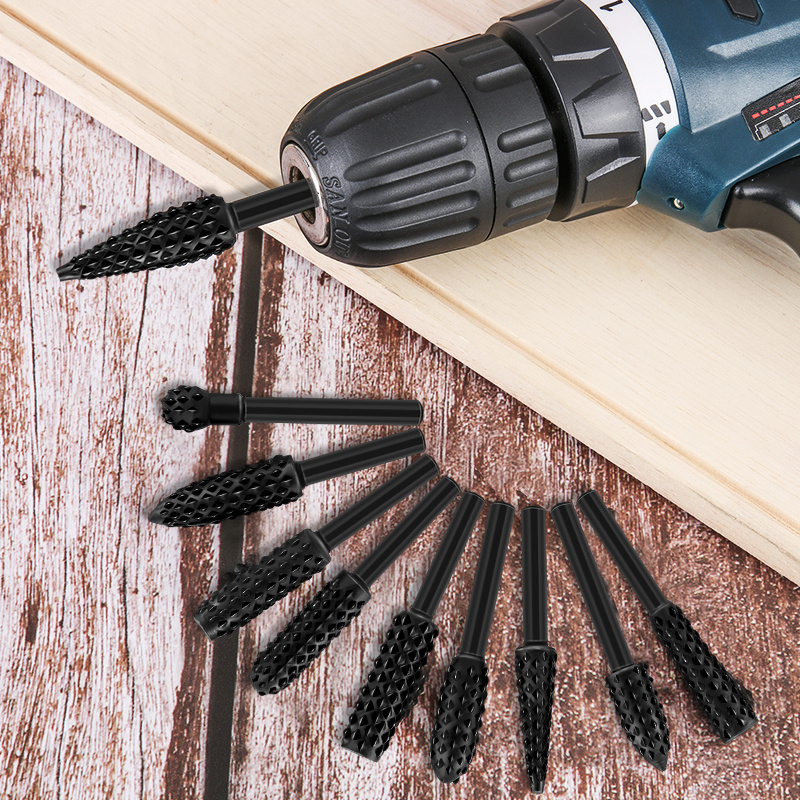 6PC Woodworking Rotary Rasp File Six Piece Woodworking Face Milling Cutter Carving Milling Cutter Electric Drill with DIY Root