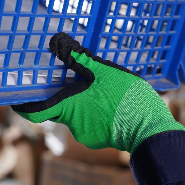 Quality 13 Gauge Polyester Black Crinkle Latex Work Gloves Enhanced Durability and Grip for sale
