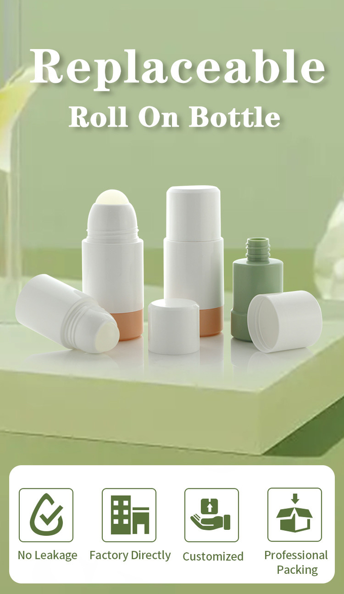 RPPE(S)-50ml 75ml Gradient coating spraying peach pink white refillable deodorant gel roller bottle with big steel metal massage ball packaging