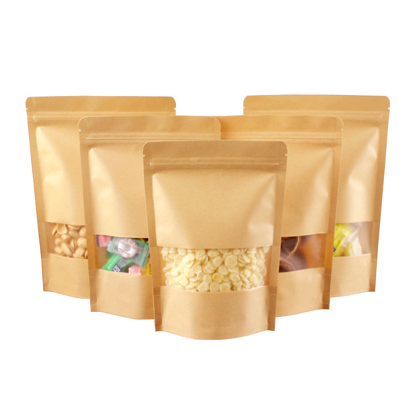 Quality In Stock Kraft Stand Up Pouches With Reclosable Zipper For Rice Spices Beans for sale