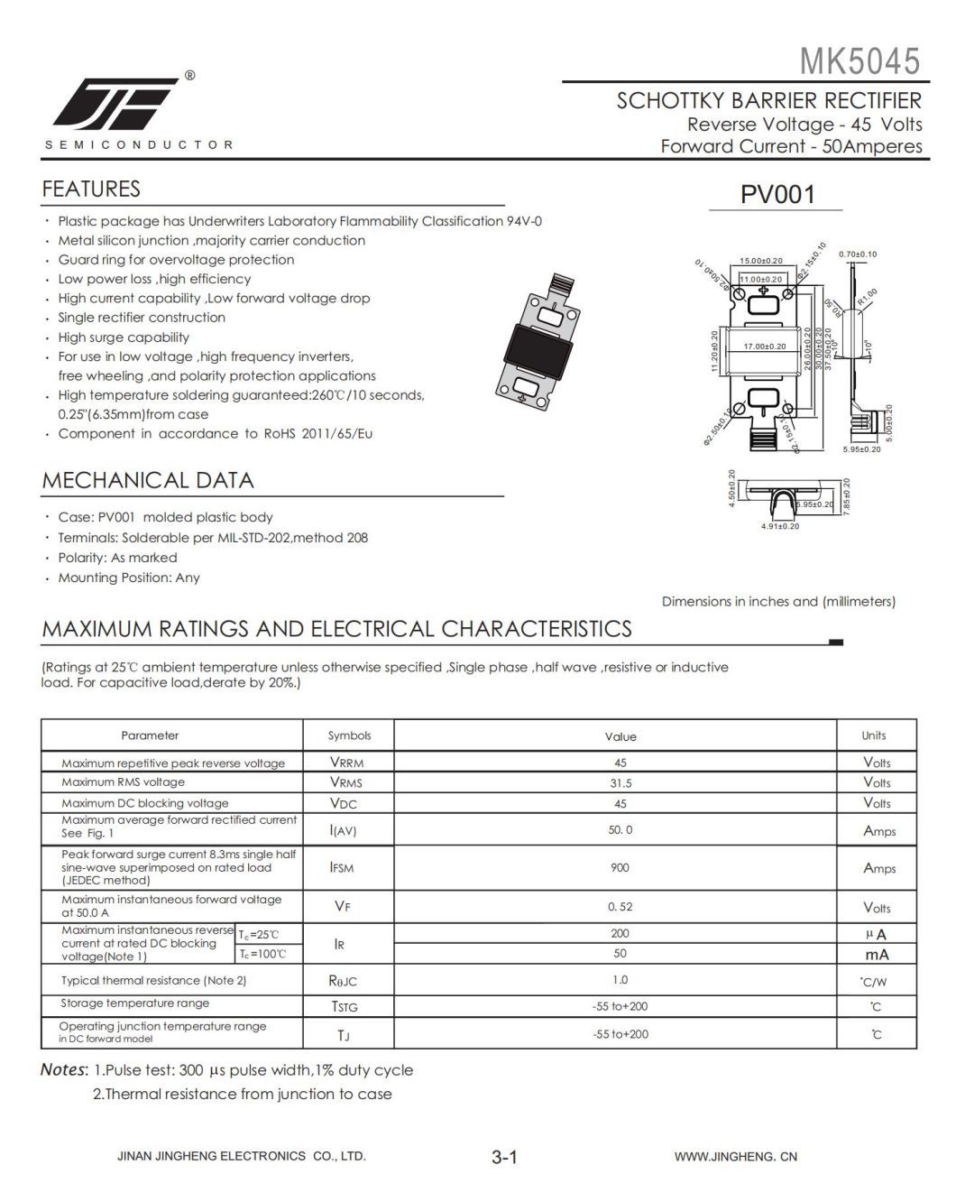 MK5045 Photovoltaic Schottky Solar Bypass Diode used in PV Box with PV001 Package