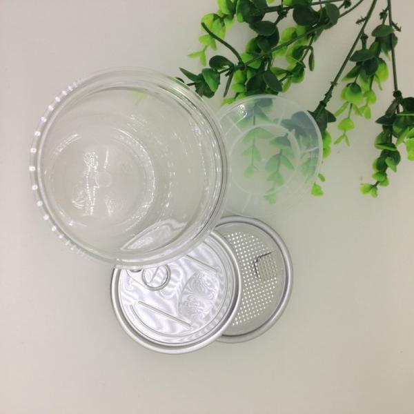 Quality Aluminum Pull Tab Lid Clear Plastic Cylinder Containers/Food Packaging Canister for sale