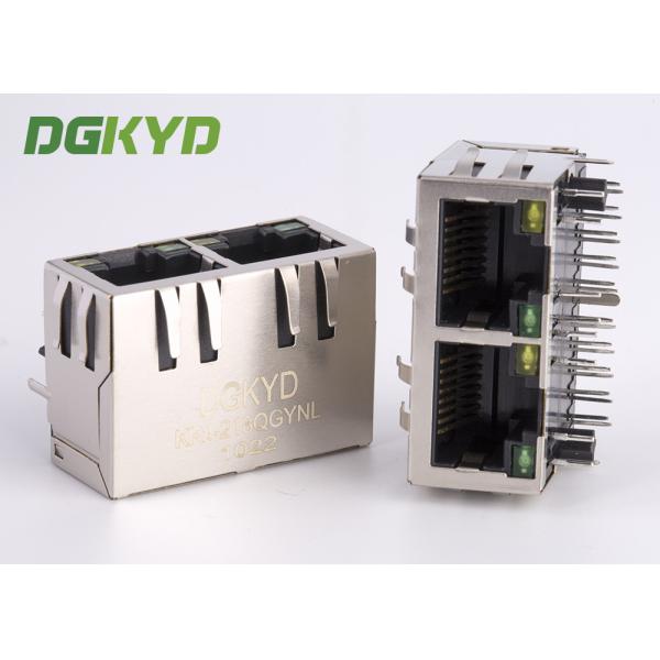 Quality Right Angle 1 X 2 Port RJ45 Modular Jack With Internal Isolation Transformer for sale