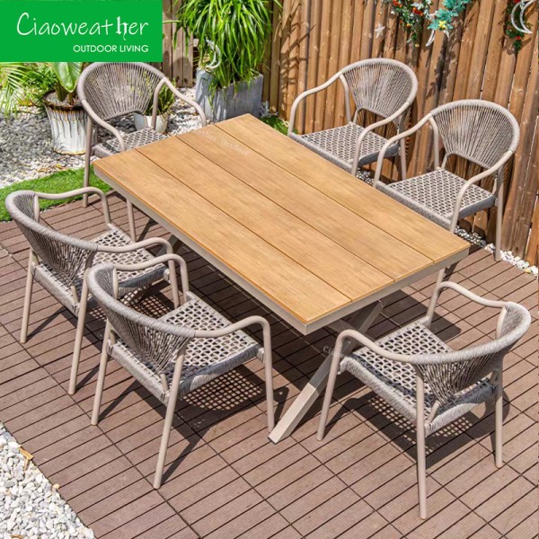 Quality Modern Metal PE Rattan Outdoor Dining Set for Garden Patio and Aluminum Restaurant Coffee Shop Dining Chairs for sale