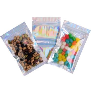 Quality 0.5OZ Holographic Stand Up Pouch Silver ziplockk Foil Bag Pouches With Tear for sale