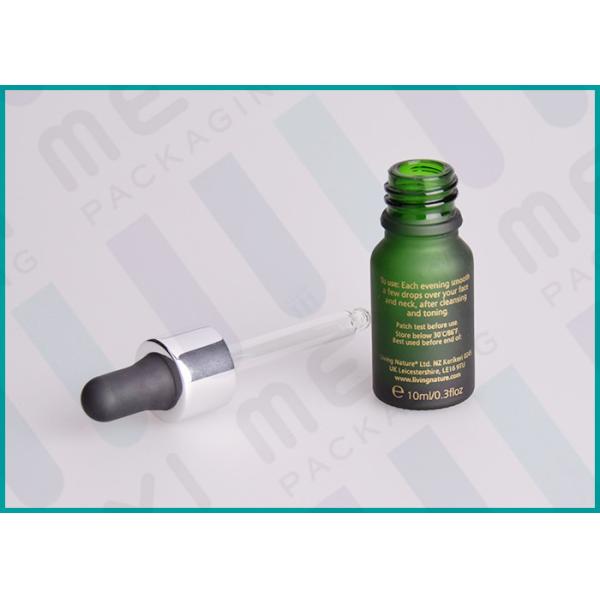Quality Green Frosted 10ml Glass Dropper Bottles With Shiny Silver Aluminum Dropper for sale