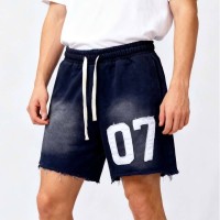 Quality Custom Drawstring Acid Wash Hot Pants Raw Edge Vintage Patch Sun Faded Summer for sale