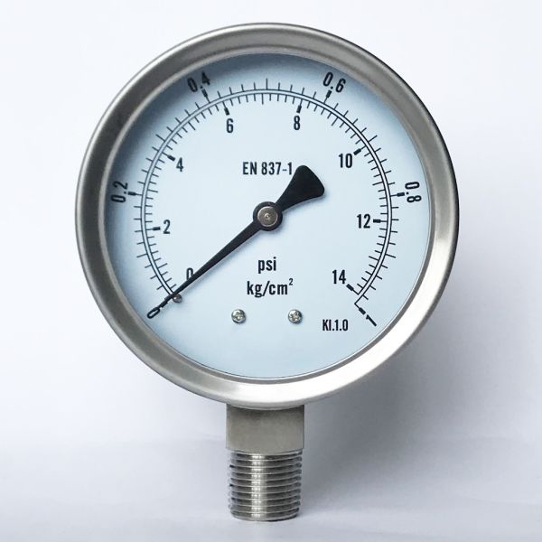 4" 1 kg/cm2 Glycerin Fillable Manometer SUS 316 Tube/Socket All ...