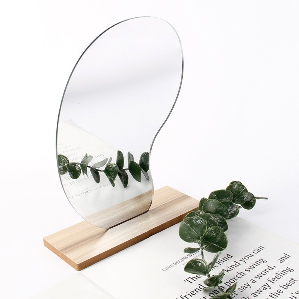 Quality Curvy Portable Lighted Makeup Mirror Wood Stand For Vanity for sale