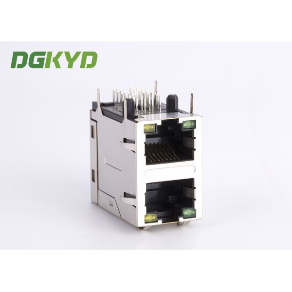 Quality 10/100 BASE 2x1 offset magnetic Network Connector, stacked rj45 modular jack for sale