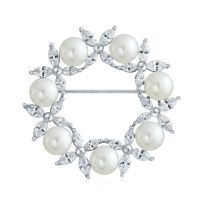Quality Gold Plated Leaf Circle White Pearl Brooch 925 Silver Luxury Brooches For Women for sale