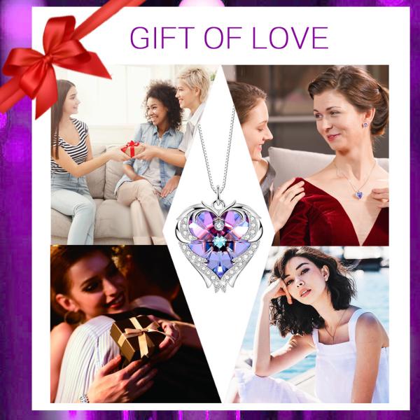 Quality Purple Sterling Silver Heart Pendant Necklace for sale