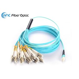 Quality Aqua Female 24F MPO Fiber Optic Cable Round 3.0mm 5M Breakout Patch Cord for sale