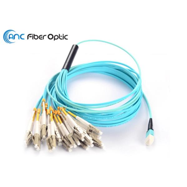 Quality Aqua Female 24F MPO Fiber Optic Cable Round 3.0mm 5M Breakout Patch Cord for sale