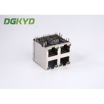 Quality OEM / ODM Shield 2X2 Dual Deck 4 Port RJ45 Modular Jack Without Transfomer for sale