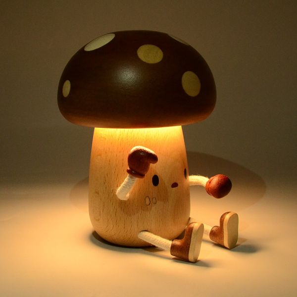 Quality Rechargeable LED Night Light USB Lamp with Wooden Mushroom Shape for Home Decor for sale