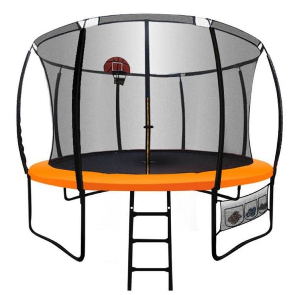 Quality Outdoor Garden Kids Children Fitness Jumping Bed Round Trampoline With Basketball Goal Safety Net for sale