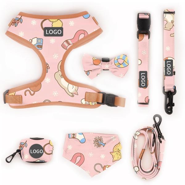 Quality Polyester Leopard Print Pet Harness Sets Logo Adjustable Collar Leash Mesh Dog for sale