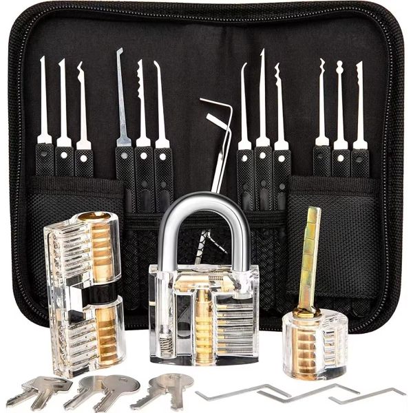 Quality 12pcs Black Locksmith Tools Lock Pick Set Transparent lock picking practice kit Tools for sale