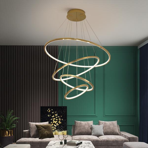 Quality Three Color Dimming LED Modern Ring High Ceilings Chandeliers Custom Service for sale