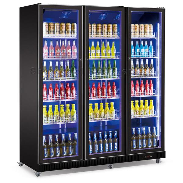 Quality Auto Defrost 3 Door Bottle Cooler Embraco Compressor With 4 Wheels for sale