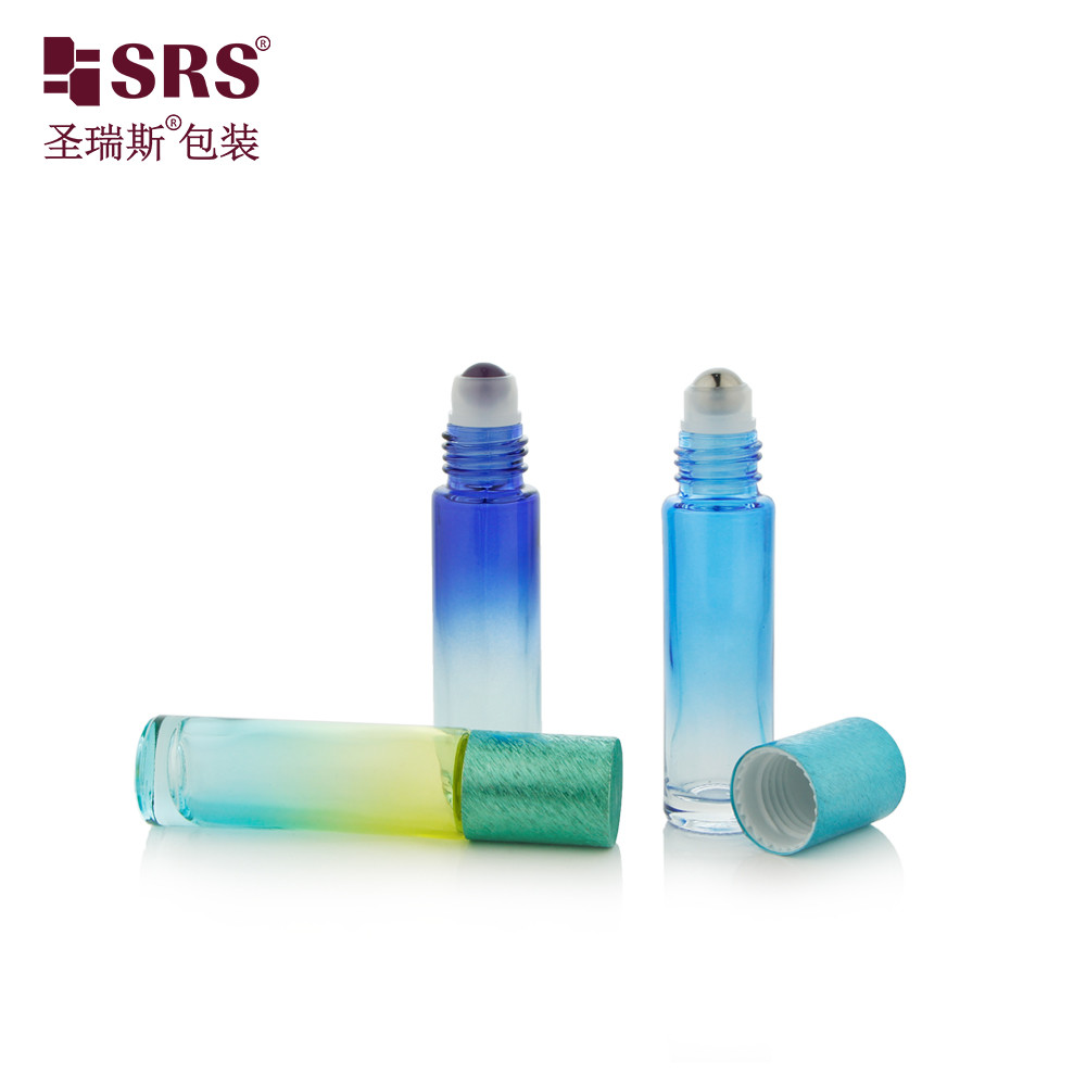 BLPM-10ml Hot Red Gradient Magenta Glass Vial Roll On Container With Metal Cap Steel Ball For Essential Oil