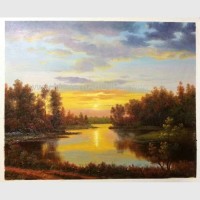 Quality Classical Nature Oil Painting Landscape Sunset Landscape Painting With Stream for sale