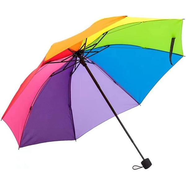 Quality Colorful Rainbow Design 3 Folding Manual Umbrella with Windproof and Metal for sale