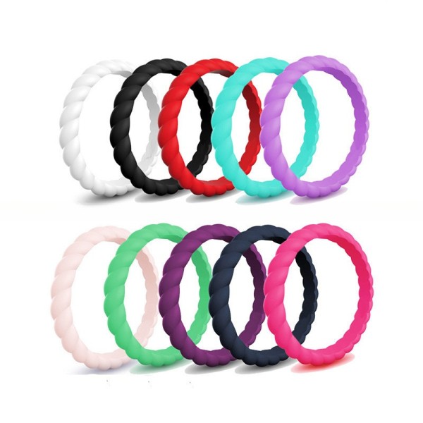 Quality 3mm Thin Braided Wedding Silicone Ring Thin Stackable for Women for sale