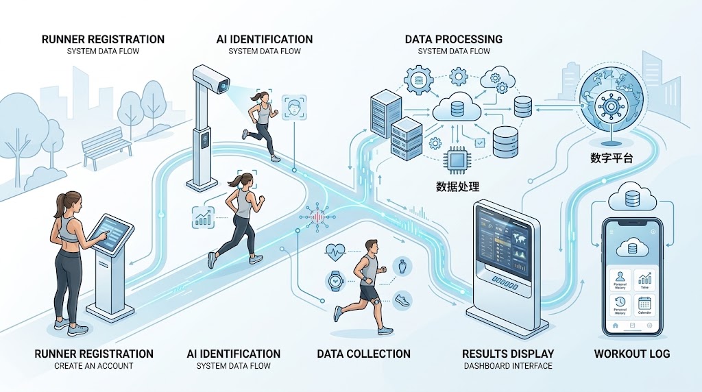 Smart running track workflow from AI recognition to digital fitness feedback
