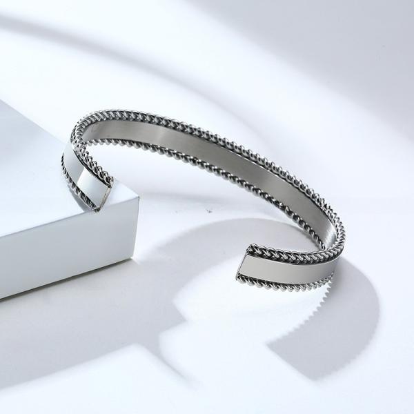 Quality Geometric Stainless Steel Open Cuff Bangle Adjustable Twisted For Men for sale