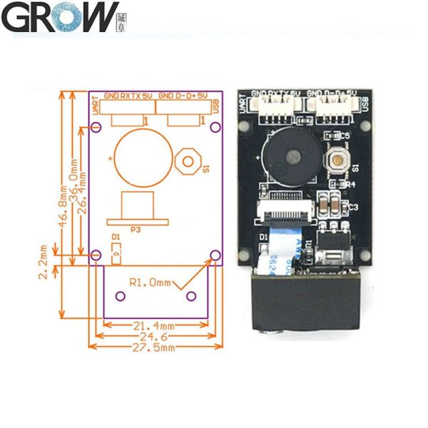Quality GROW GM77 640*480CMOS DC5V USB UART Interface 1D 2D Bar Code Qr Code Scanner for sale