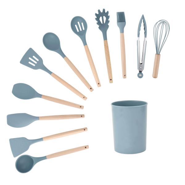 Quality 11Pcs Wooden Handle Silicone Kitchen Tools Set for 210 Degree High Temperature for sale