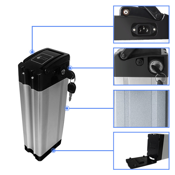 24V 48V Aluminum Case Silver Fish Seat Tube Ebike Rechargeable Battery Replacement Battery E-Bike Battery 36V 12ah 432wh Silverfish Ebike 4 Pin with Charger