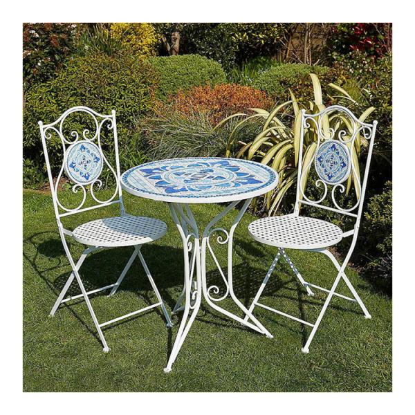 Quality Modern Design Ceramic Tile and Powder Coated Iron Bistro Set for Outdoor Garden Patio for sale