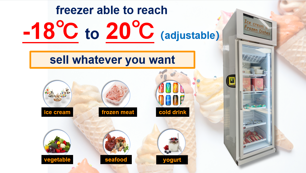 Ice cream vending machine freezer cooling system with touch screen card reader in the mall