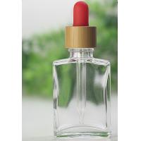 Quality 30ml Bamboo Cosmetic Packaging Flat Shape Glass Dropper Bottle for sale