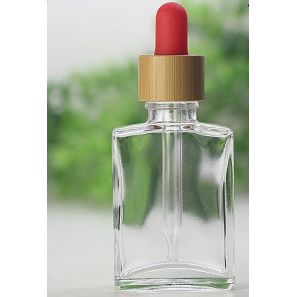 Quality 30ml Bamboo Cosmetic Packaging Flat Shape Glass Dropper Bottle for sale