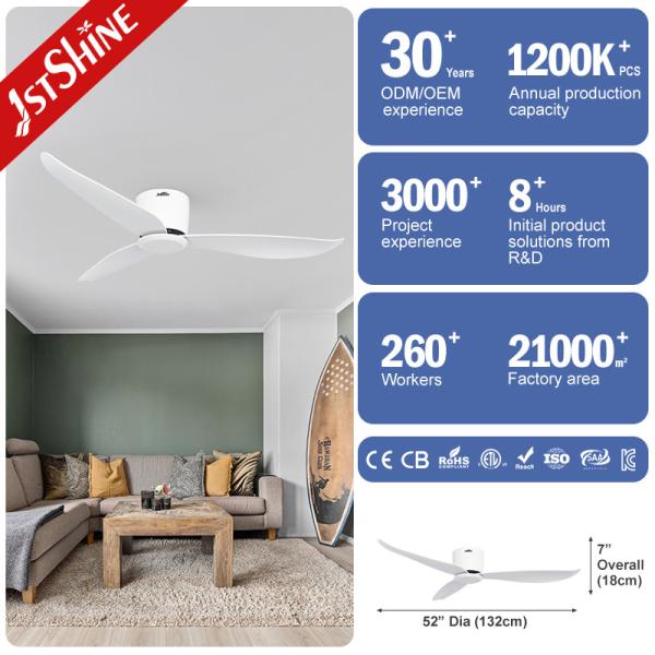 Quality White Modern Flush Mount Ceiling Fan , DC Motor Kitchen Fan Light for sale