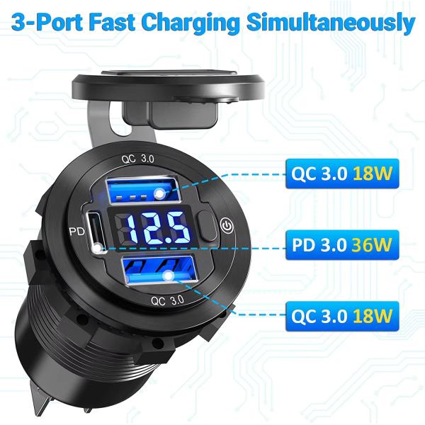 Quality Fast Car Charger Type C Power Outlet UBS For Car With Voltmeter for sale