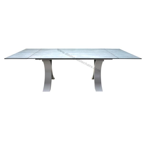 Quality HPL Laminated Tempered Glass Extendable Dining Table Laser Cutted for sale