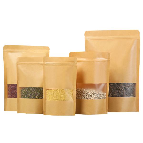 Quality In Stock Kraft Stand Up Pouches With Reclosable Zipper For Rice Spices  Beans  Candy Snacks for sale
